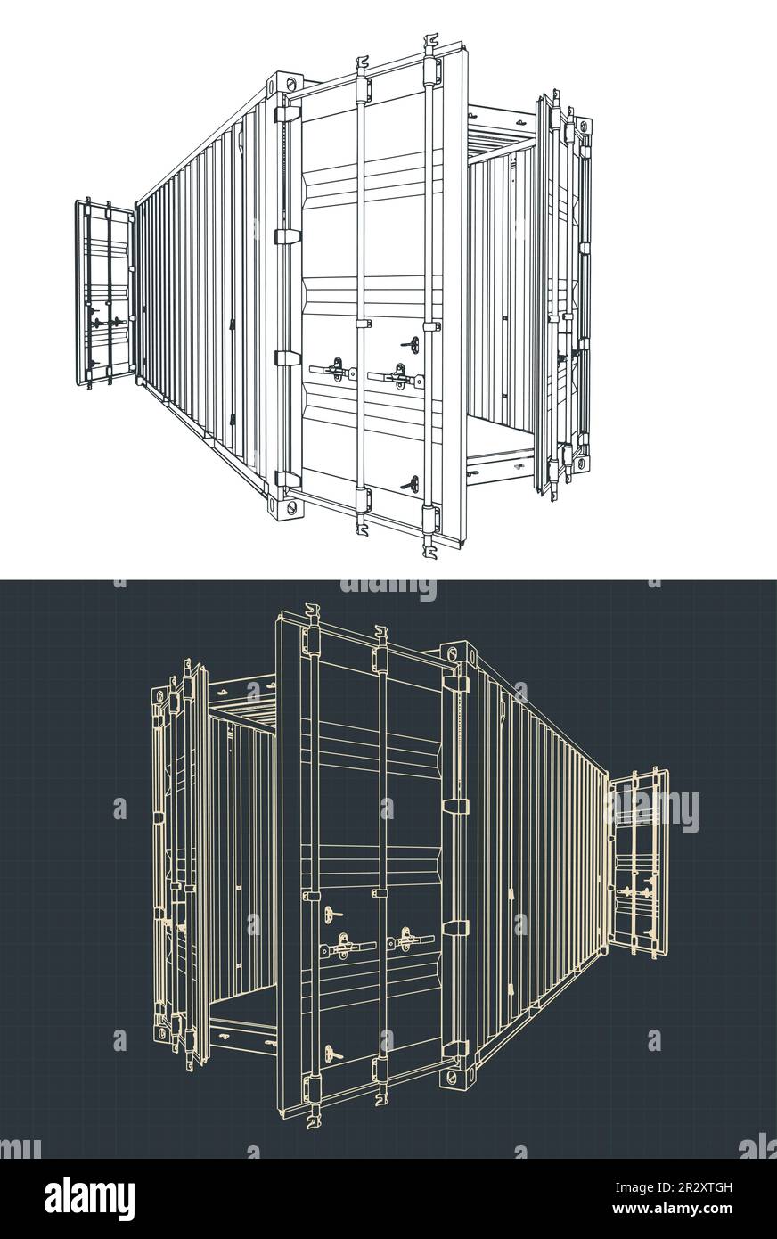 Stylized vector illustration of drawings of a cargo container Stock ...