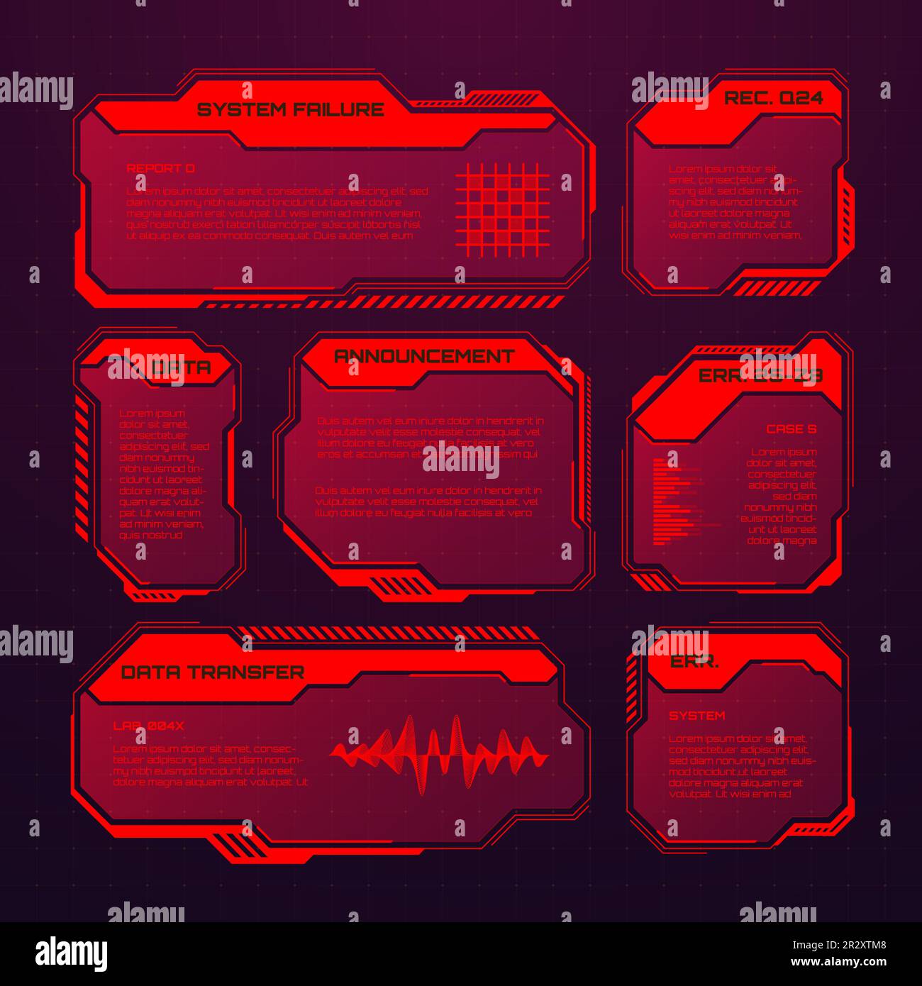 Red futuristic HUD or UI elements. Sci-fi user interface text boxes ...