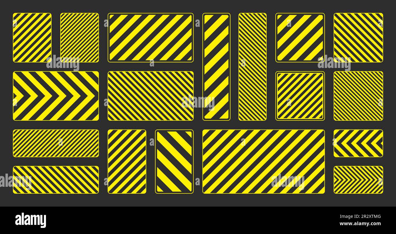 Various yellow warning signs with diagonal lines. Attention, danger or ...