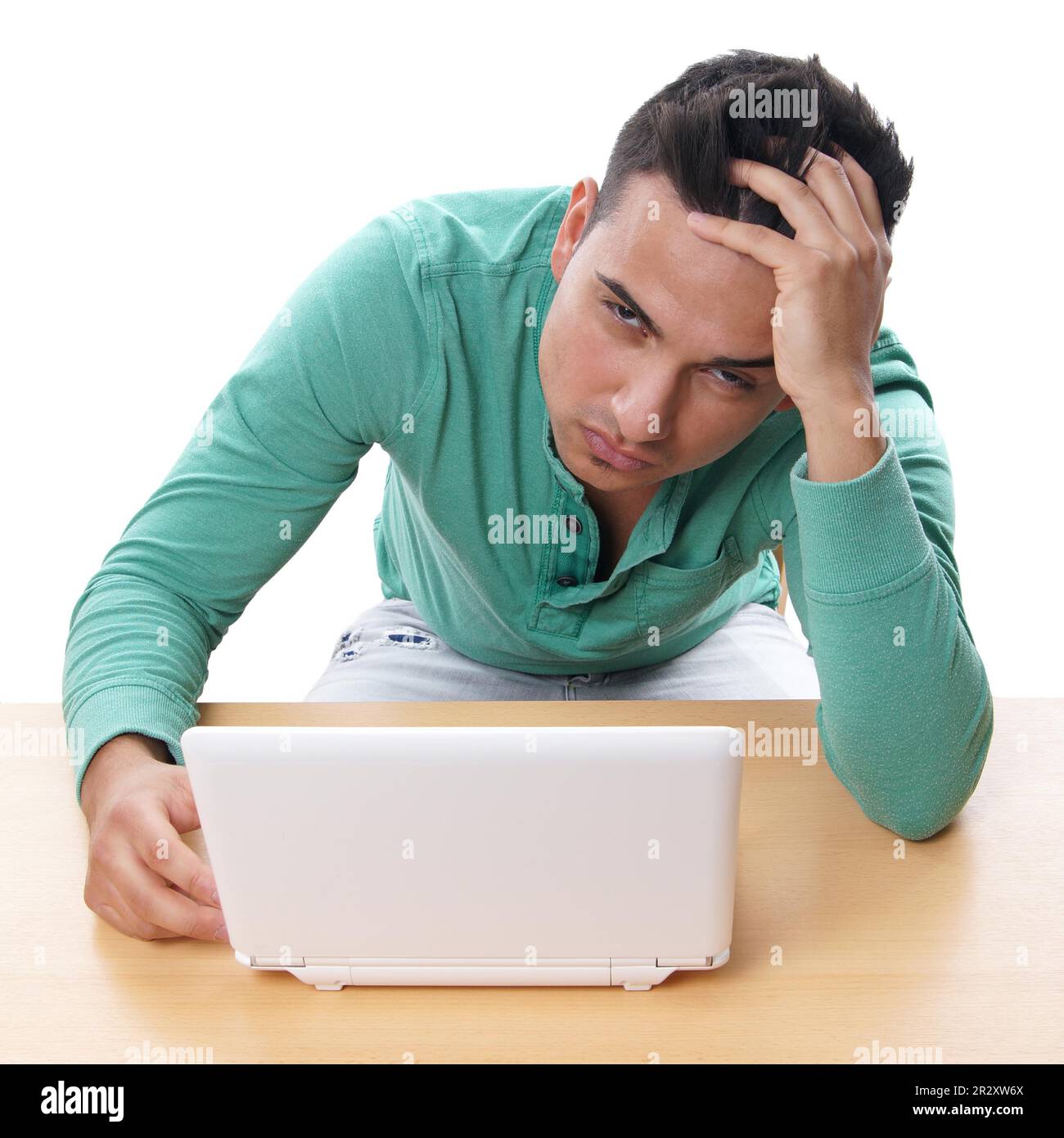 Desperate man with laptop computer Stock Photo - Alamy