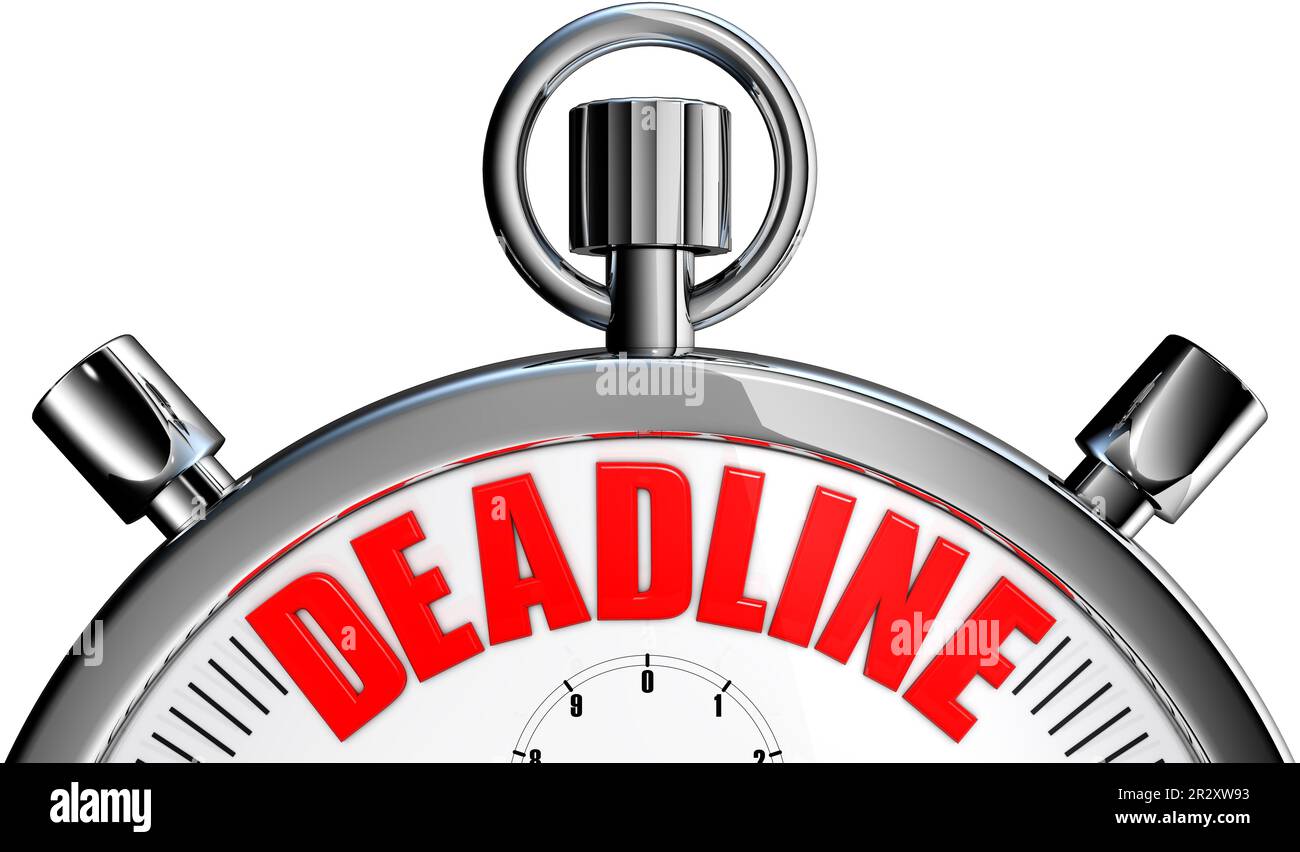 high resolution 3D rendering of a stop watch with a deadline icon Stock ...