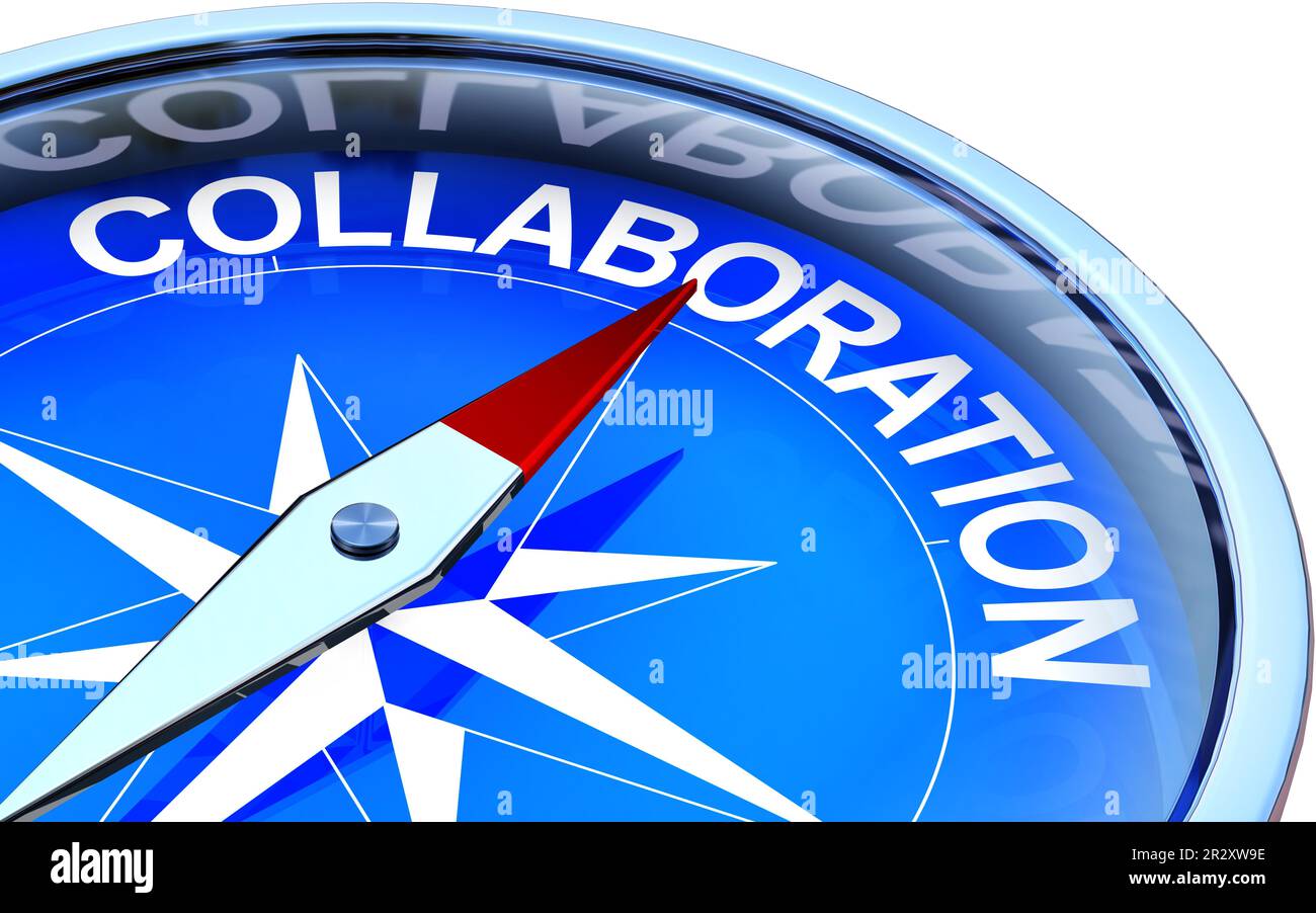 high resolution 3D rendering of a compass with a collaboration icon ...