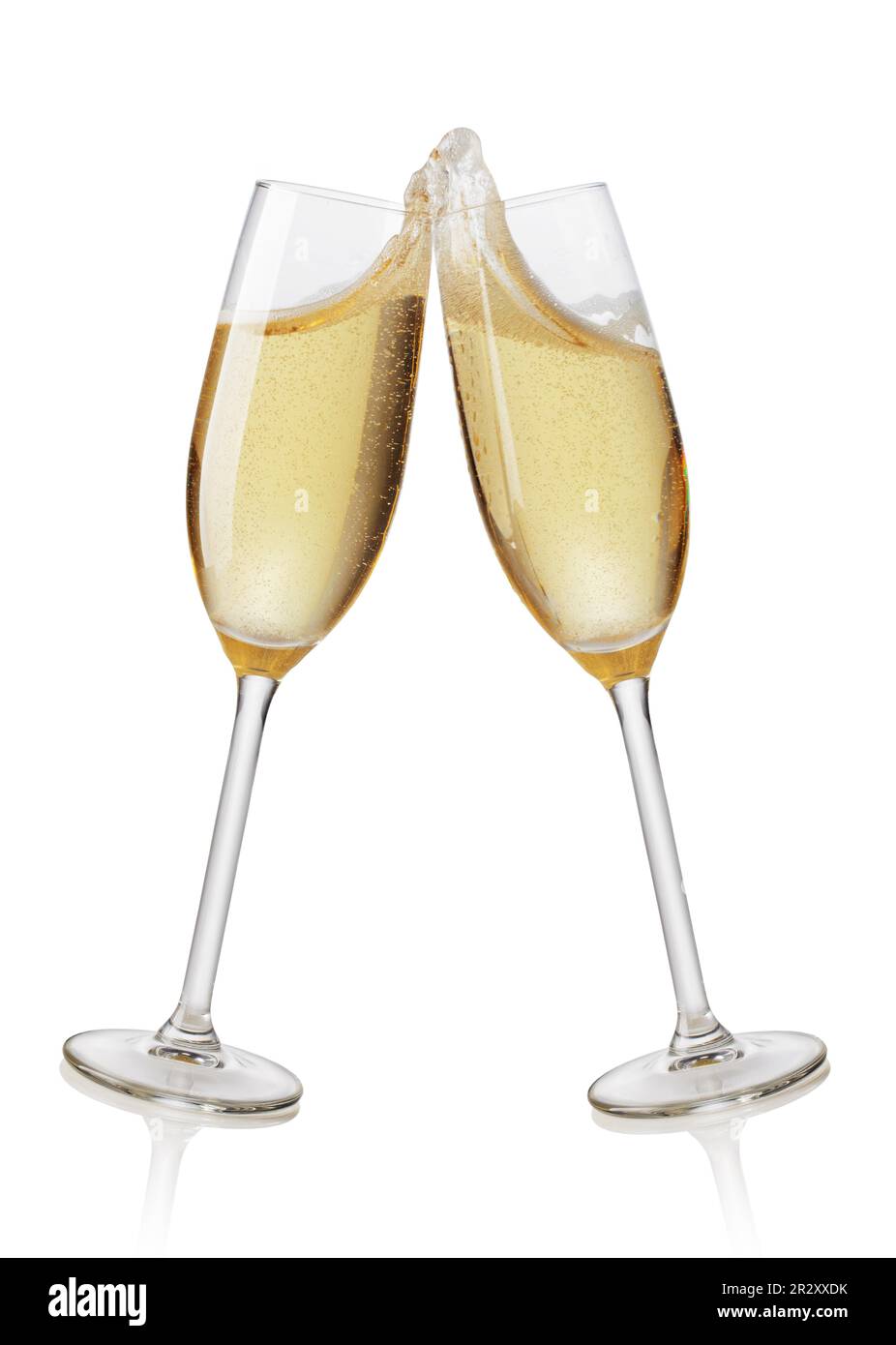 Champagne flutes toasting. Isolated on white background Stock Photo - Alamy