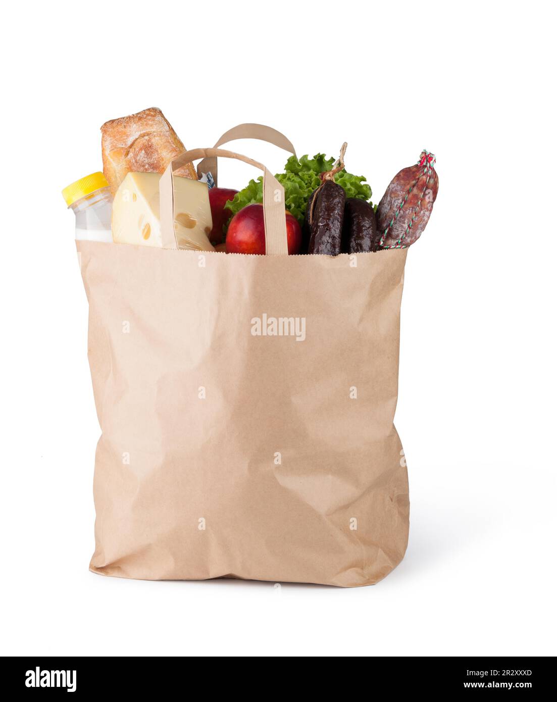 Paper bag with food on a white background Stock Photo - Alamy