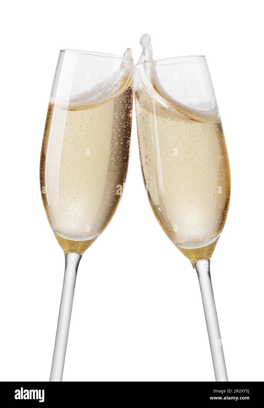 Champagne flutes toasting. Isolated on white background Stock Photo - Alamy