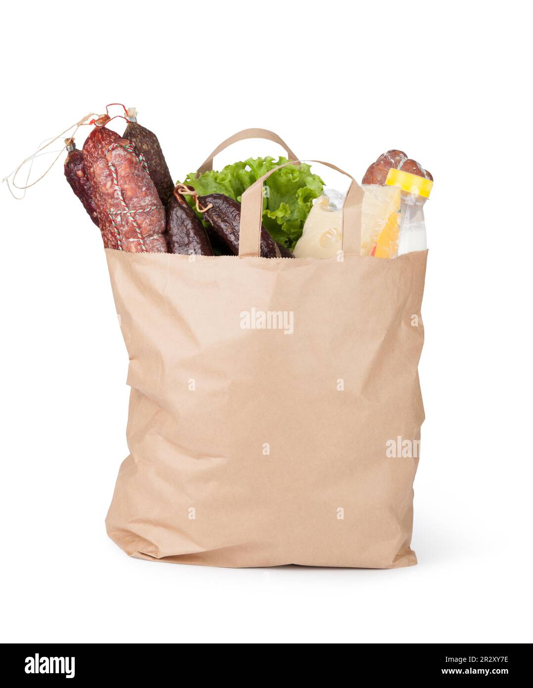 Paper bag with food on a white background Stock Photo - Alamy
