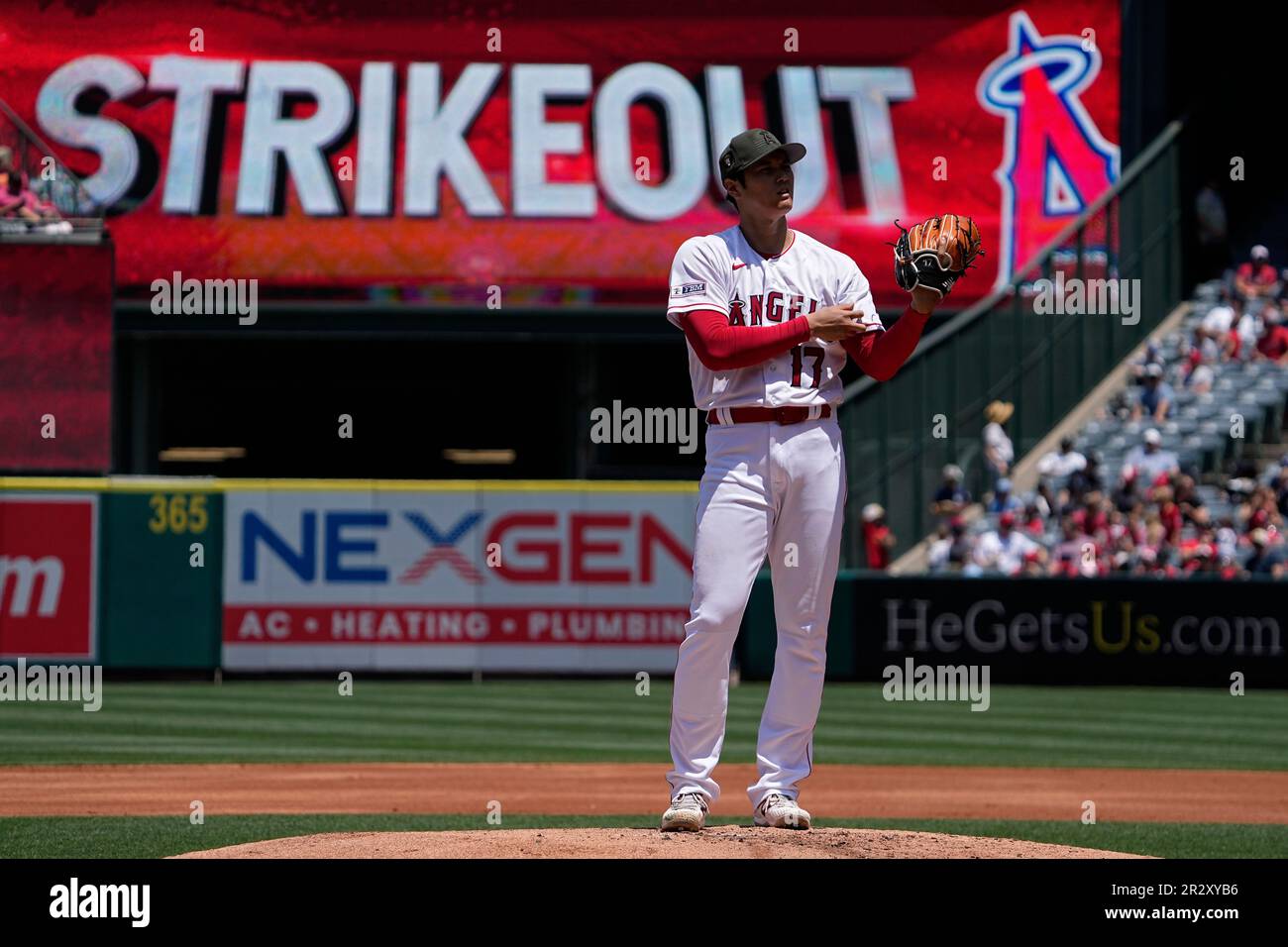 Los Angeles Angels starting pitcher Shohei Ohtani stands on the mound ...
