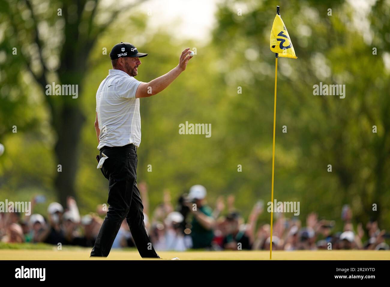 Michael Block celebrates after his hole-in-one on the 15th hole during ...