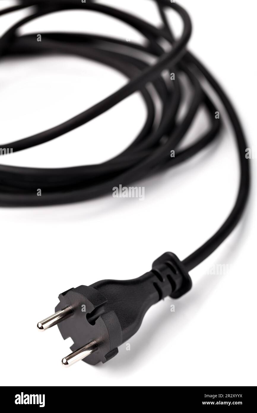 Black electric cable isolated on white Stock Photo - Alamy