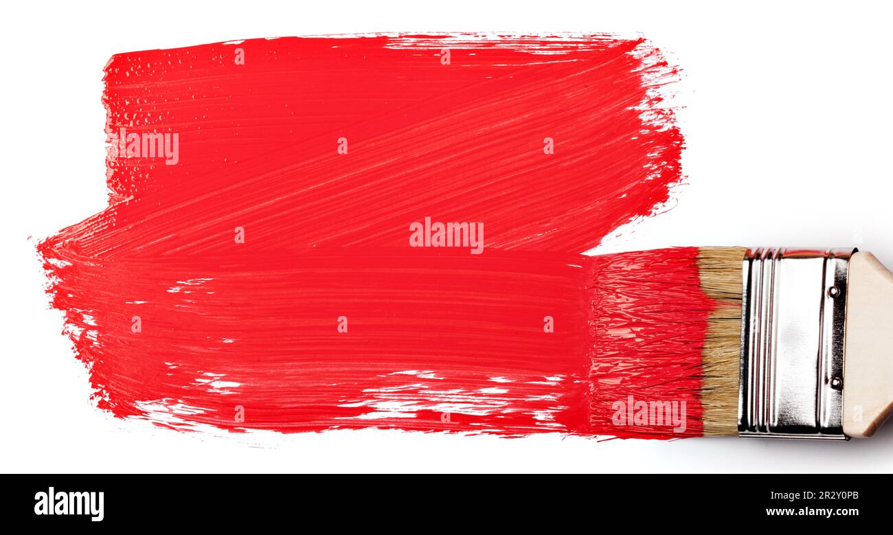 Paintbrush with red paint isolated over white background Stock Photo ...