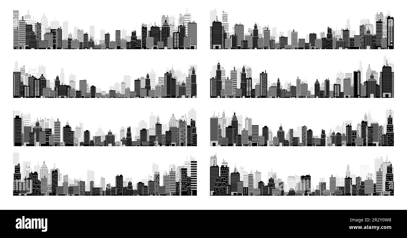City silhouettes. Cityscape, town skyline, horizontal panorama. Midtown ...