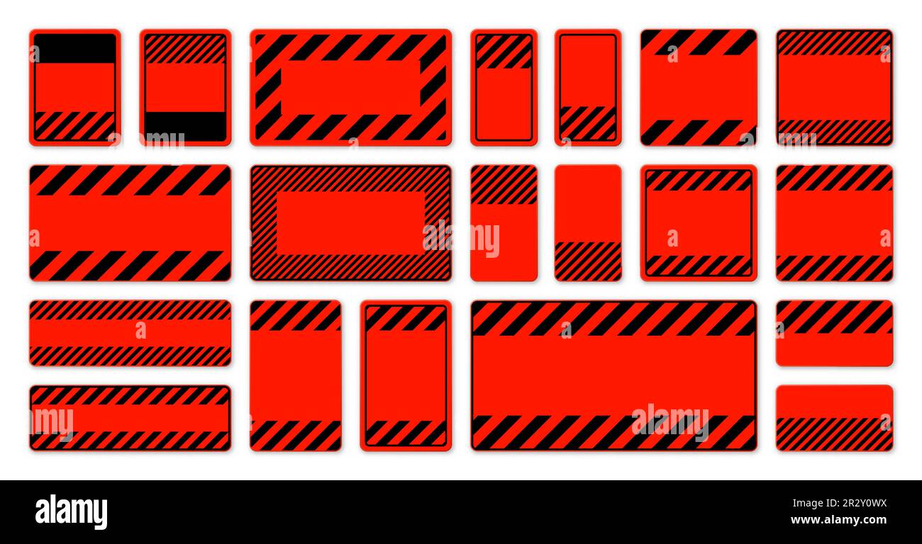 Various blank red warning signs with diagonal lines. Attention, danger ...