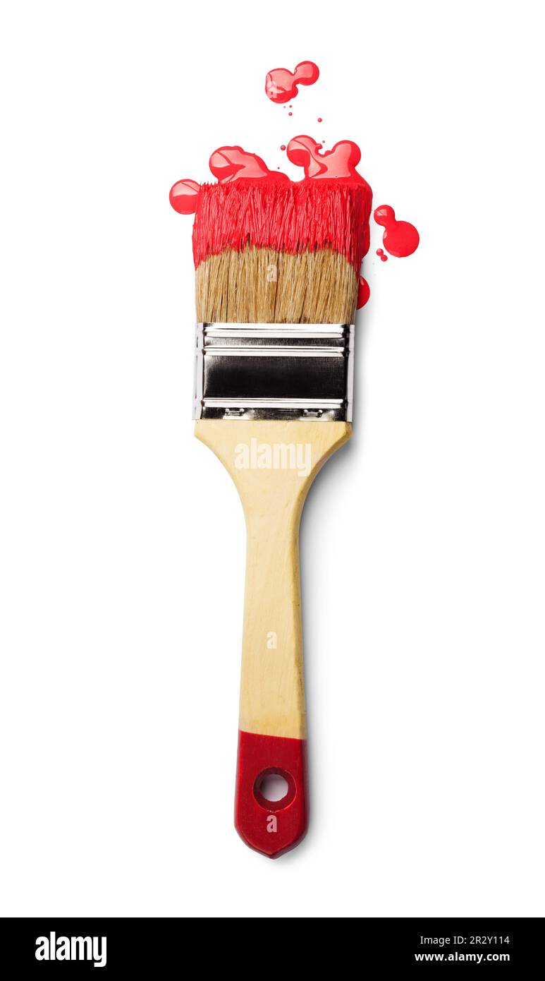 Paintbrush with red paint isolated over white background Stock Photo ...