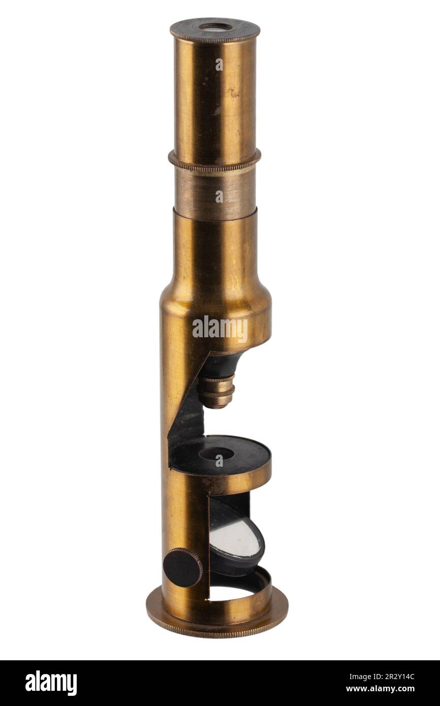 Vintage brass microscope. Small hand microscope from the 20th century ...