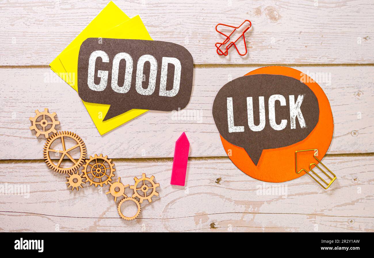 Yellow sticky note with the word Good Luck Stock Photo - Alamy
