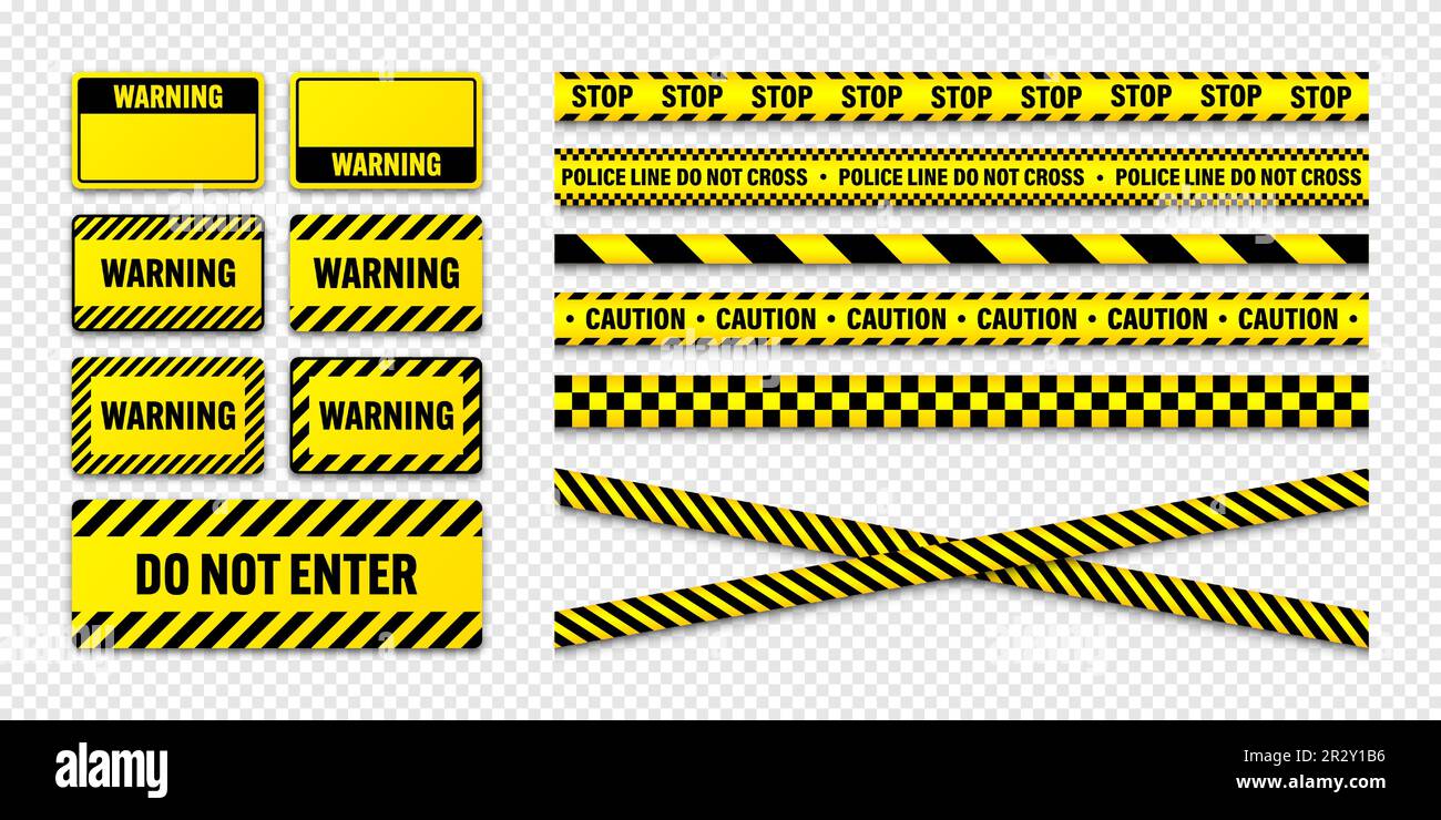 Various barricade construction tapes and warning shields. Yellow police ...