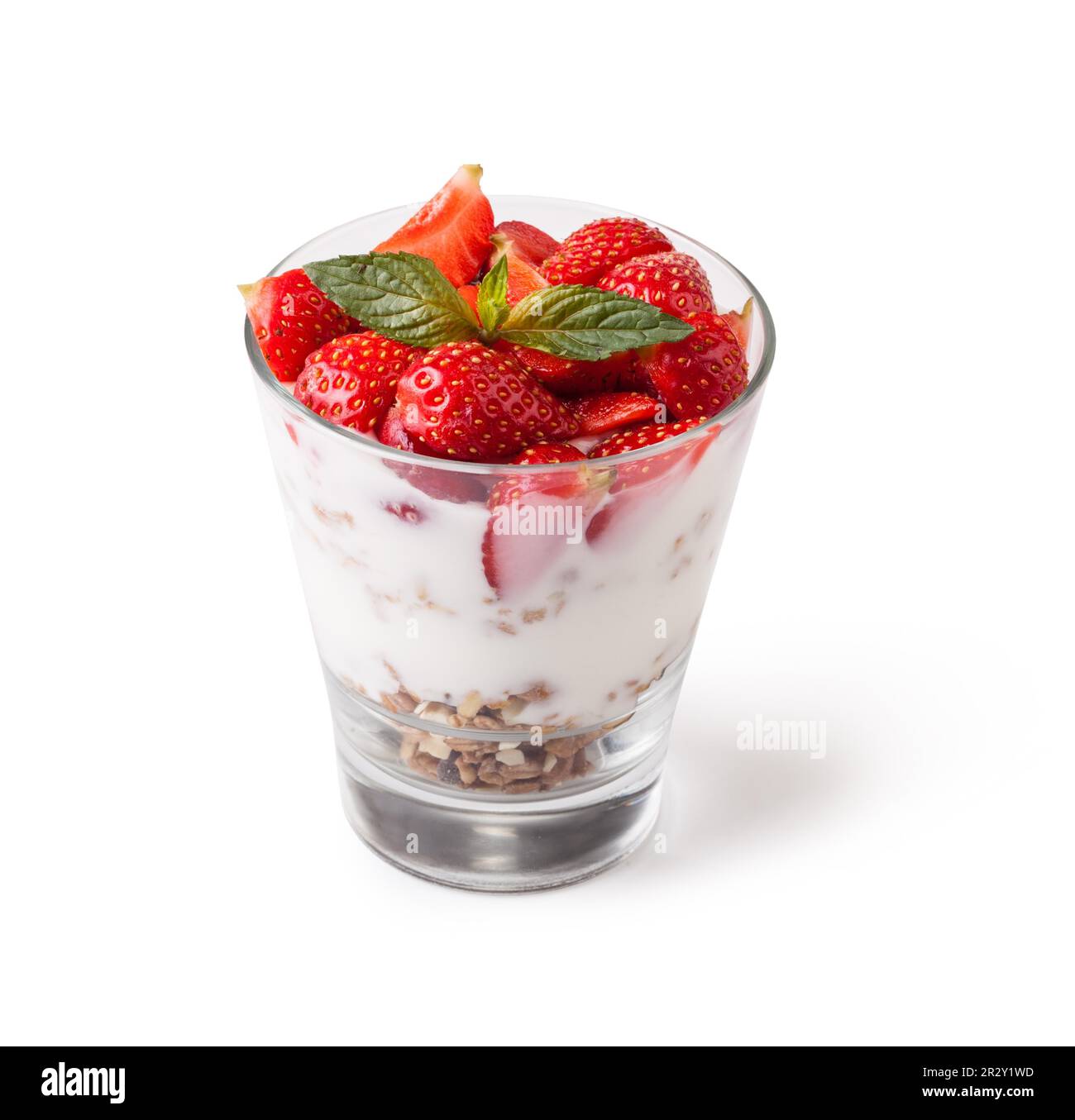 yogurt with muesli and berries on white background Stock Photo - Alamy