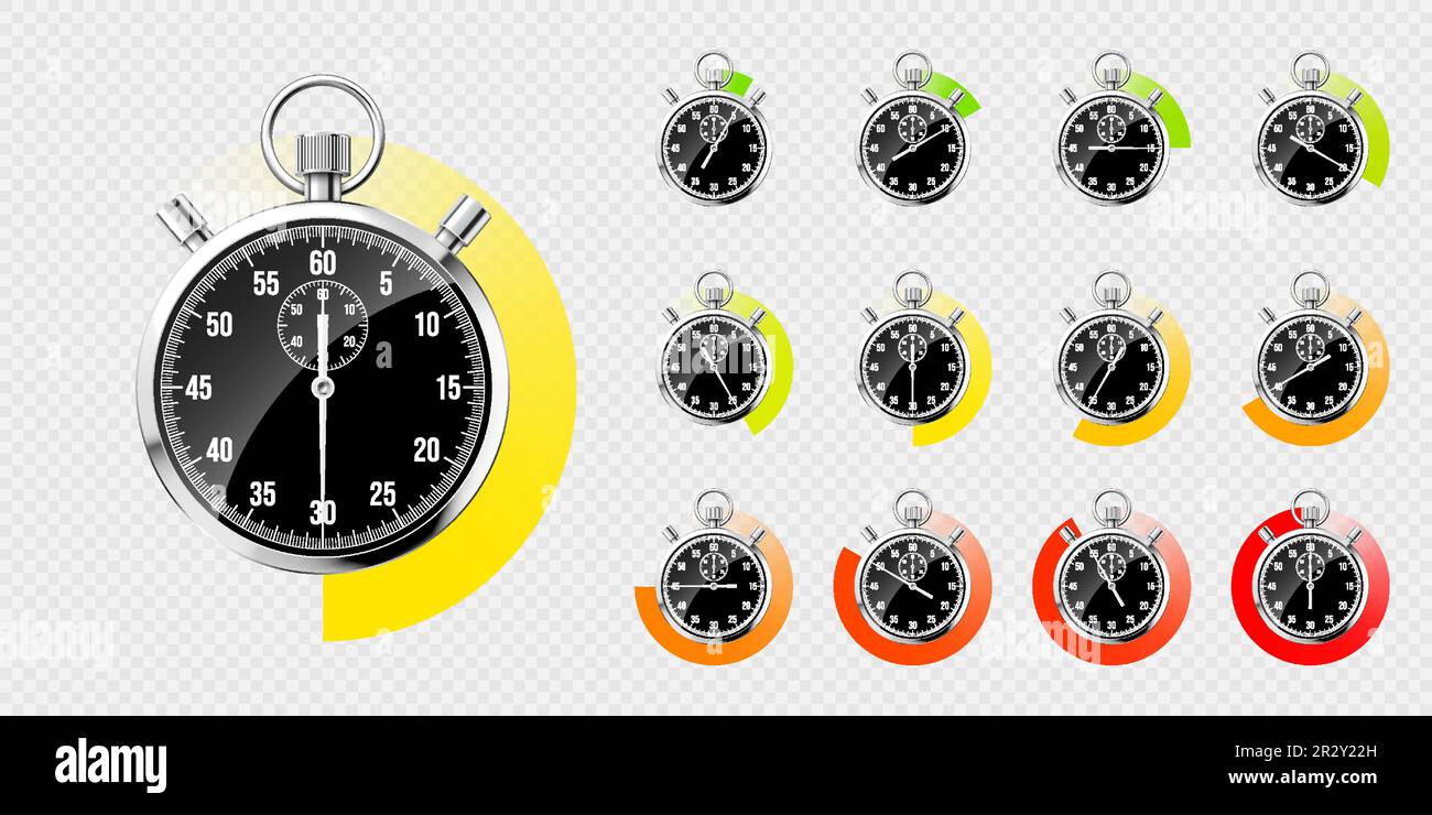 Realistic classic stopwatch. Shiny metal chronometer, black time ...
