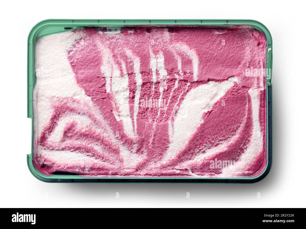 open vanilla and fruit ice cream box isolated on white background, top ...