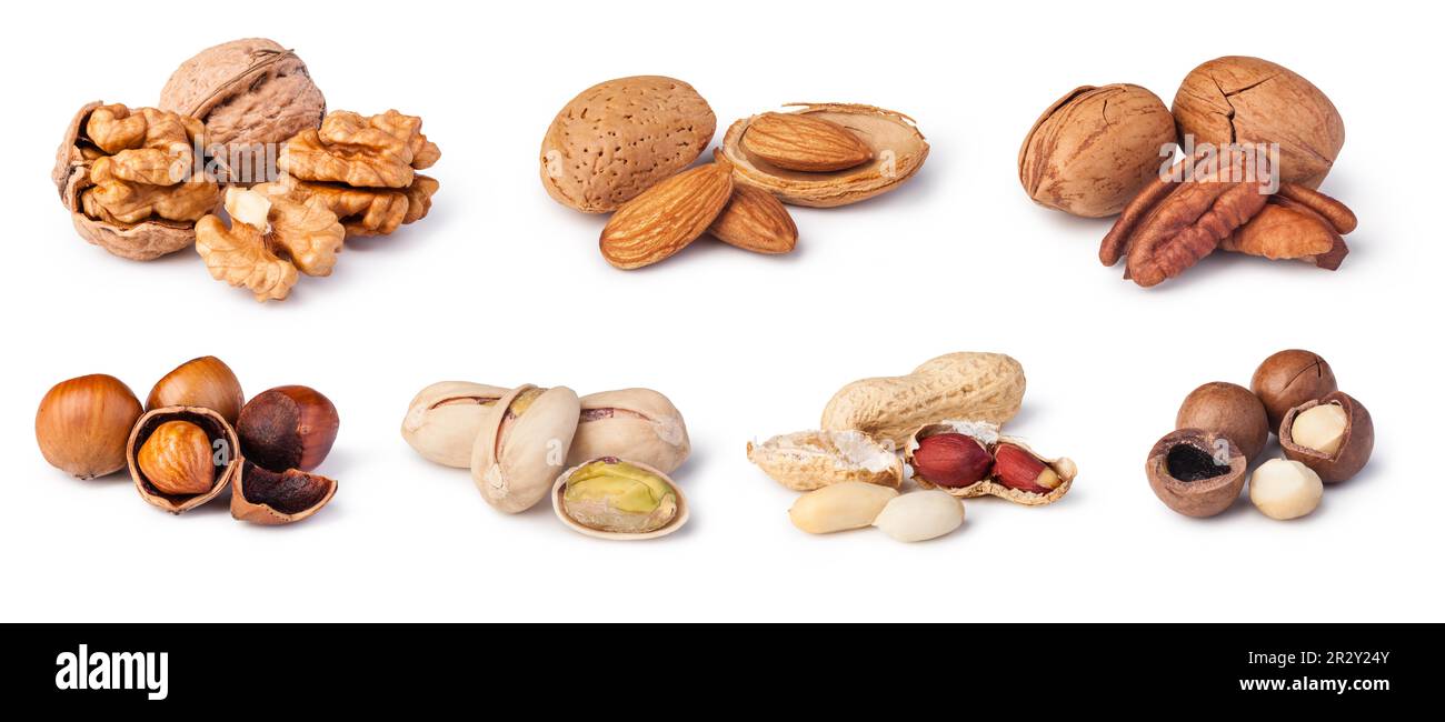 Nuts collection isolated on a white background Stock Photo - Alamy