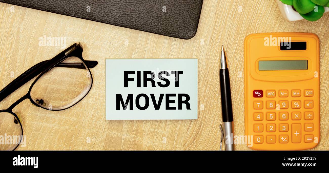 Text first mover on the short note texture background Stock Photo - Alamy