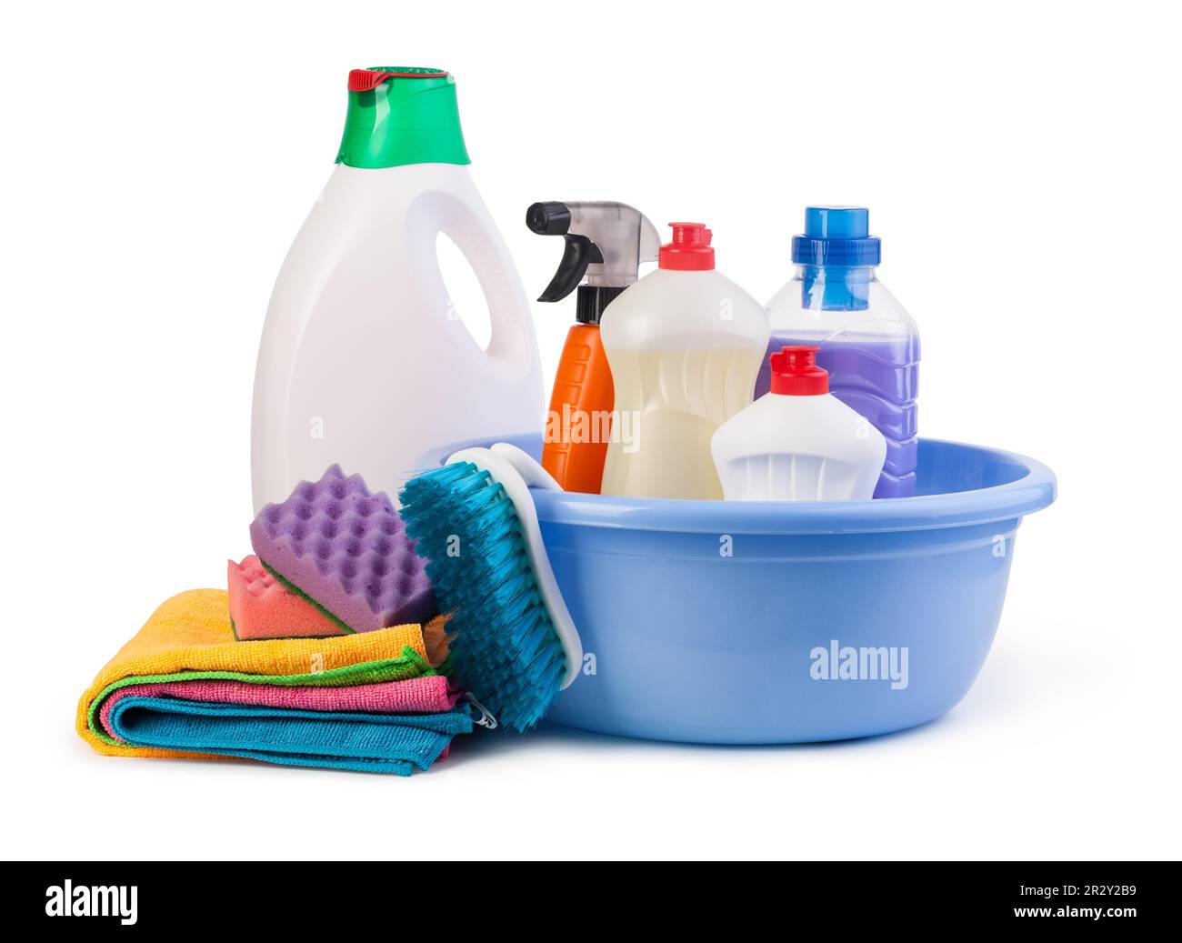 Cleaning items isolated on a white background Stock Photo - Alamy