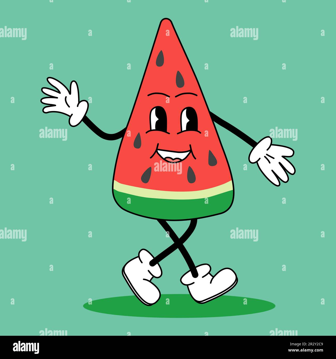 Watermelon groovy style cute cartoon character with face, arms and legs ...