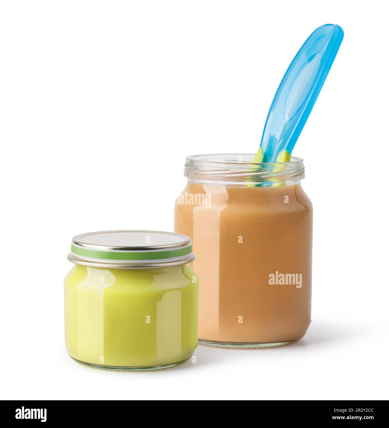 baby puree with spoon isolated on white background Stock Photo - Alamy