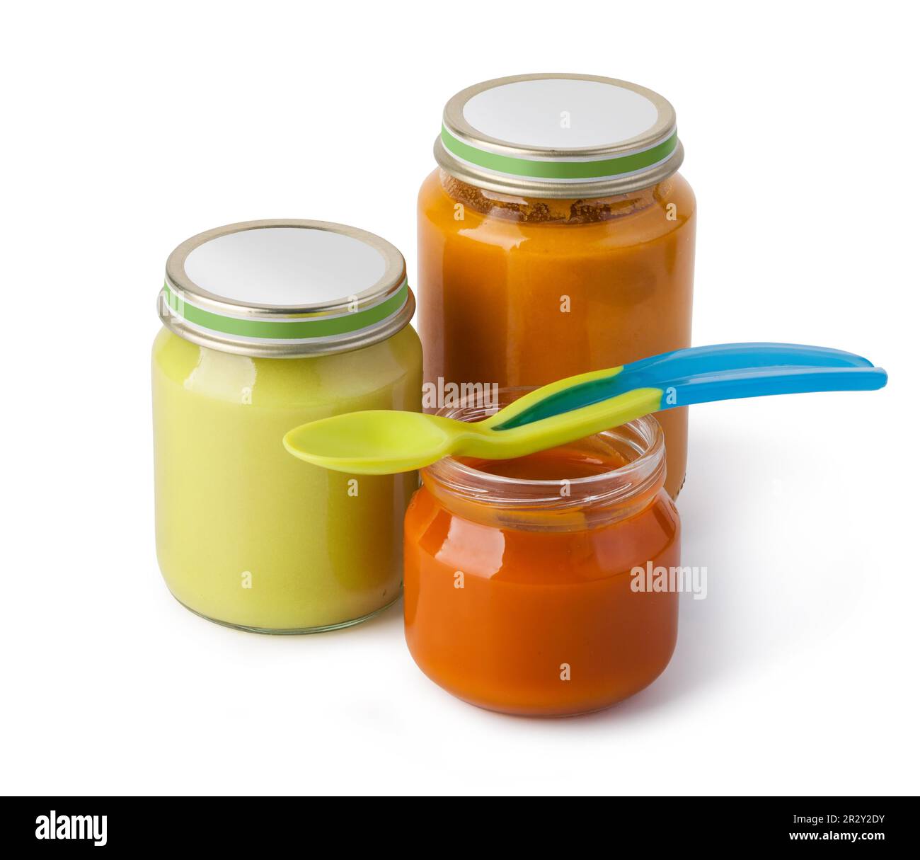 baby puree with spoon isolated on white background Stock Photo - Alamy