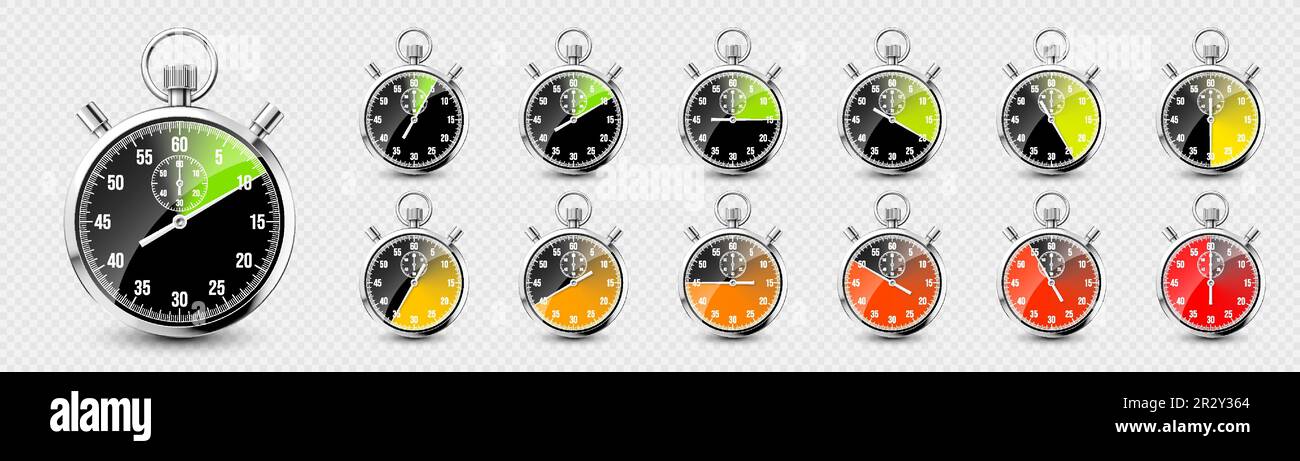 Realistic classic stopwatch. Shiny metal chronometer, time counter with ...