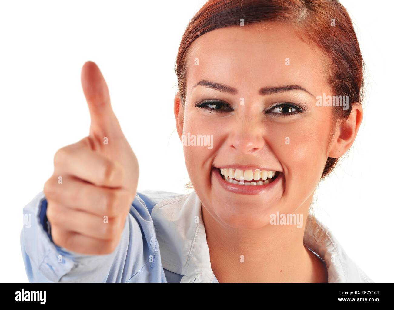 Young woman showing ok gesture isolated on white Stock Photo - Alamy