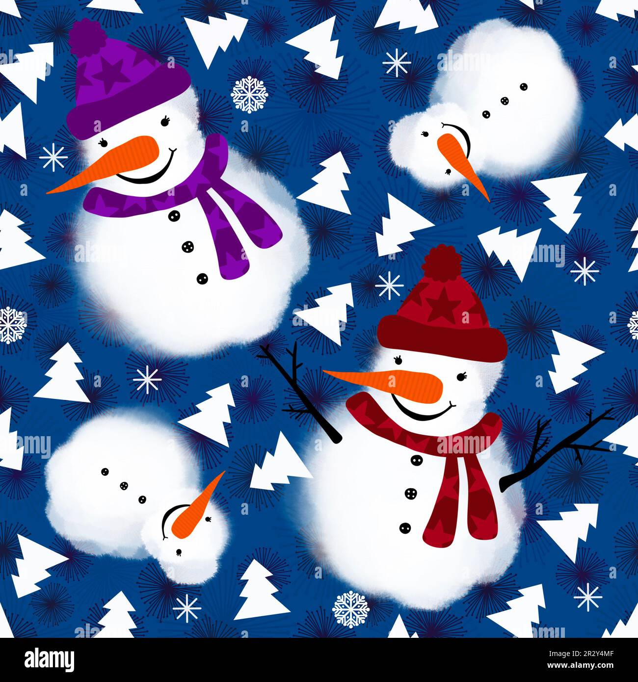 Winter seamless snowman and snowflakes pattern for Christmas wrapping ...
