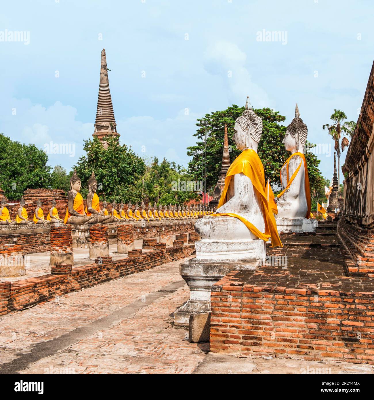 Buddha statues around the central stupa, Wat Yai Chai Mongkhon ...