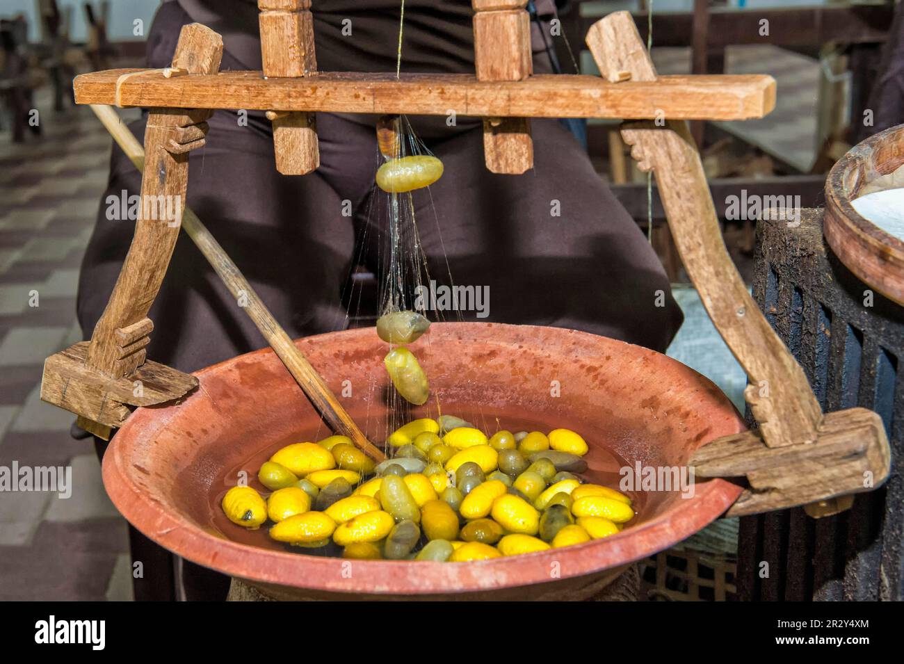 Extraction of silk wires from the cocoon, Chiang Mai, Thailand Stock ...