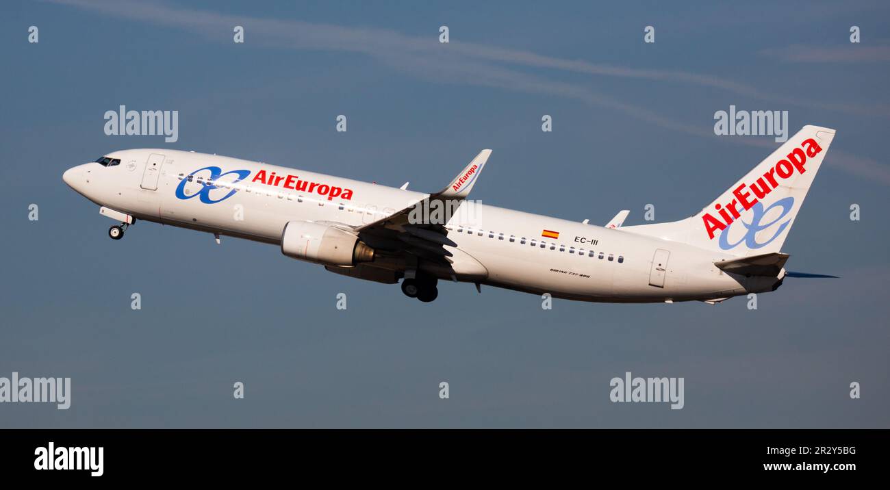 Airline AirEuropa plane takes off from the runway at Barcelona El Prat ...