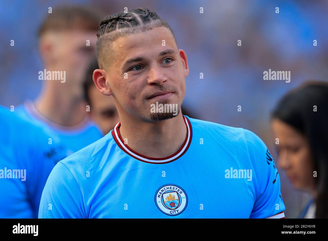 Kalvin Phillips #4 of Manchester City walks to the presentation podium after the Premier League ...