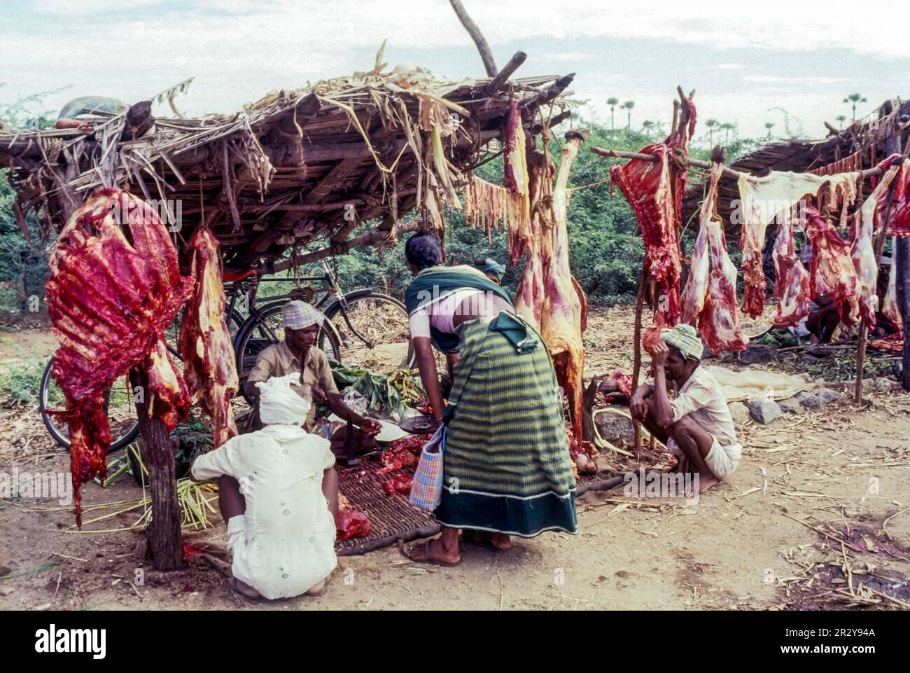 Shops selling beef meats, periodical weekly market at Punjai ...