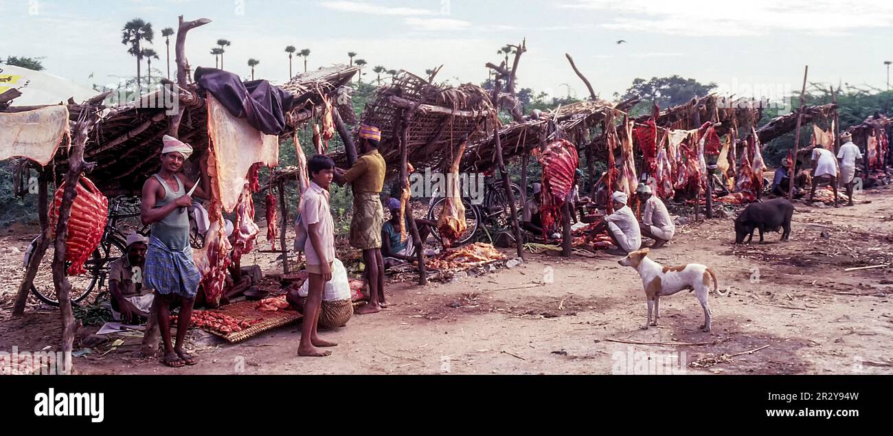 Shops selling beef meats, periodical weekly market at Punjai ...