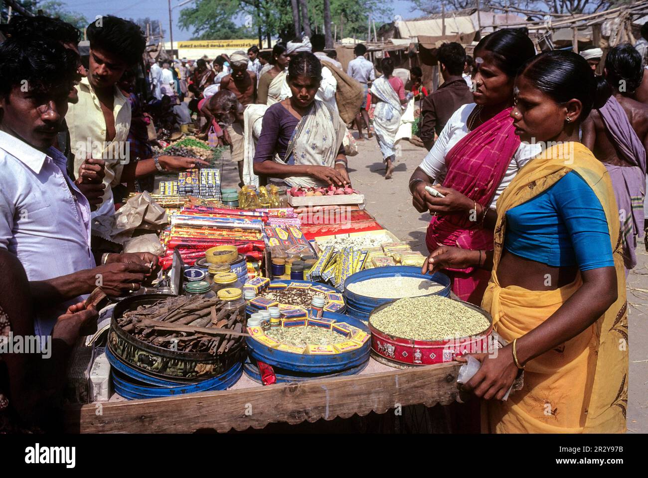 Pooja puja and spices shop, weekly Periodical market at Pollachi, Tamil ...
