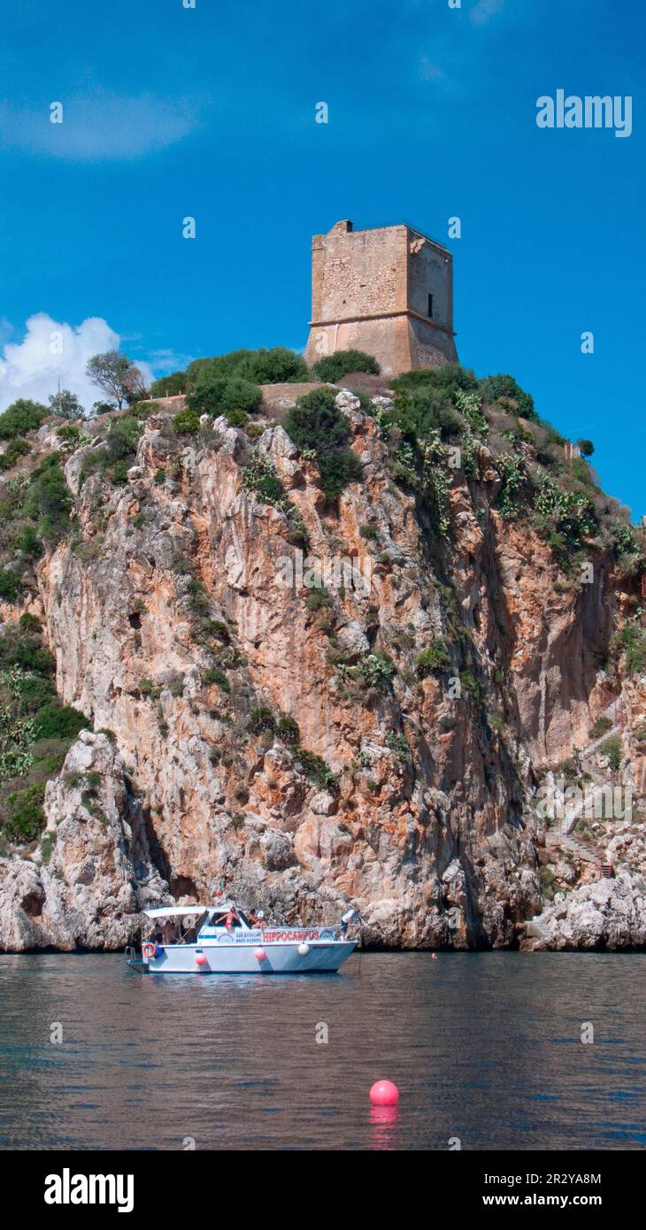 Historic Spanish watchtower, Lo Scopello, Sicily Stock Photo - Alamy