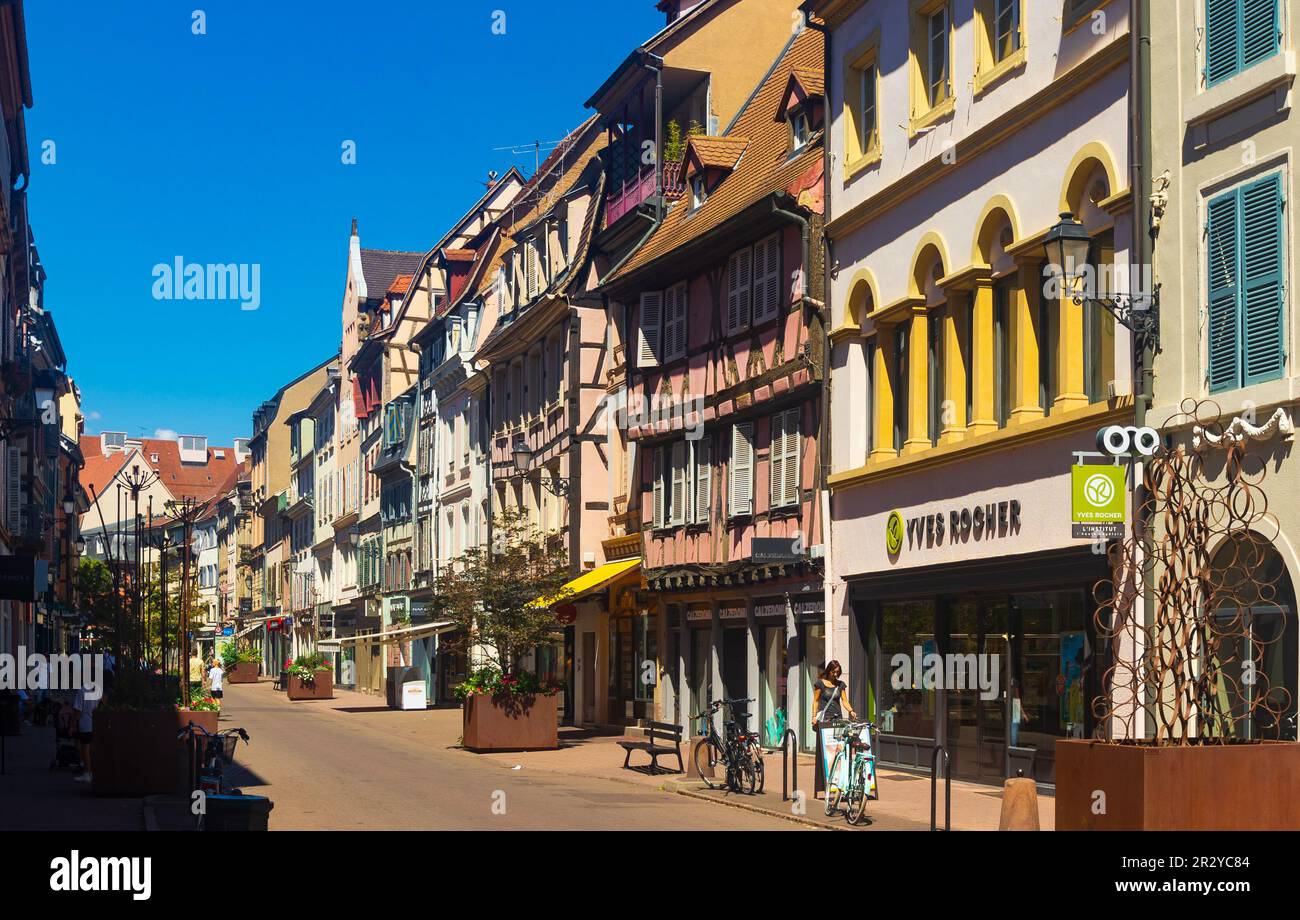 Summer streets with half-timbered buildings of Colmar, France Stock ...
