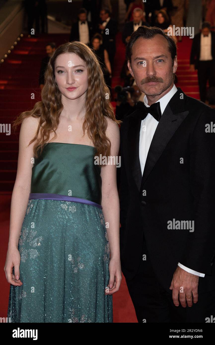 Cannes, France. 21st May, 2023. Junia Rees and Jude Law coming out from ...