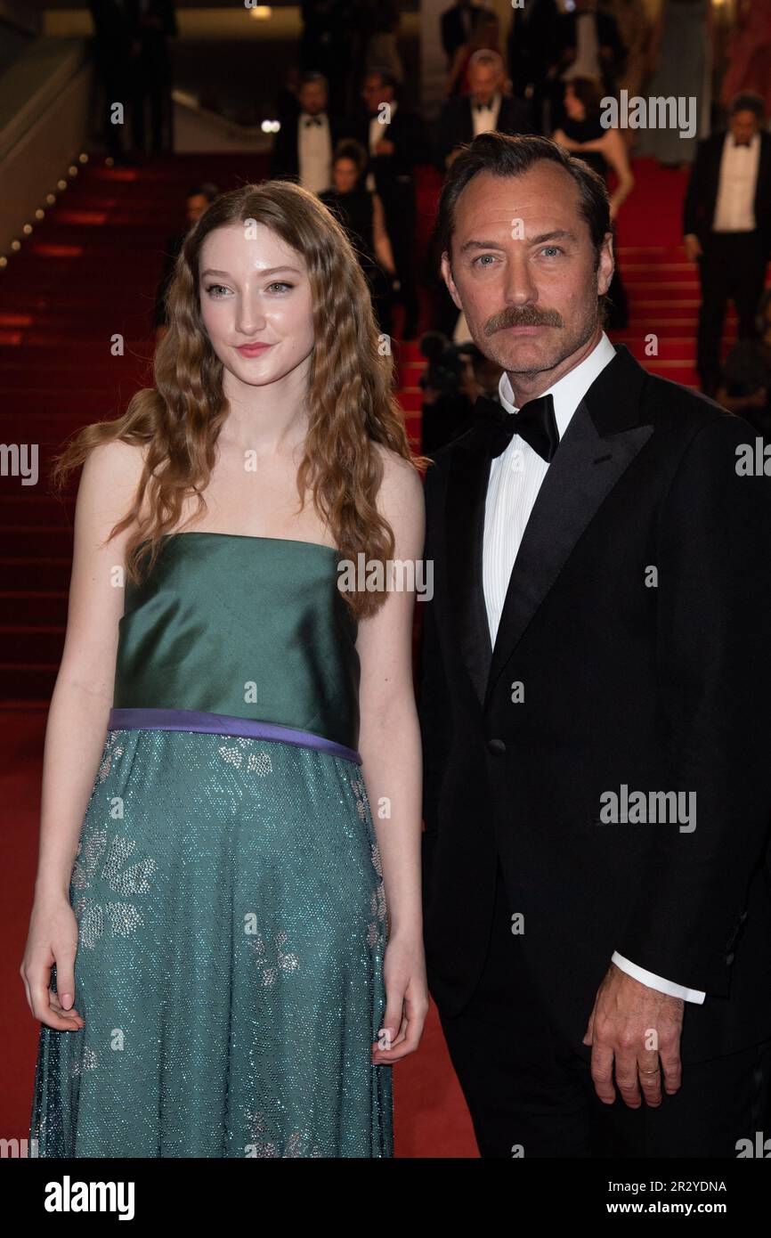 Cannes, France. 21st May, 2023. Junia Rees and Jude Law coming out from ...