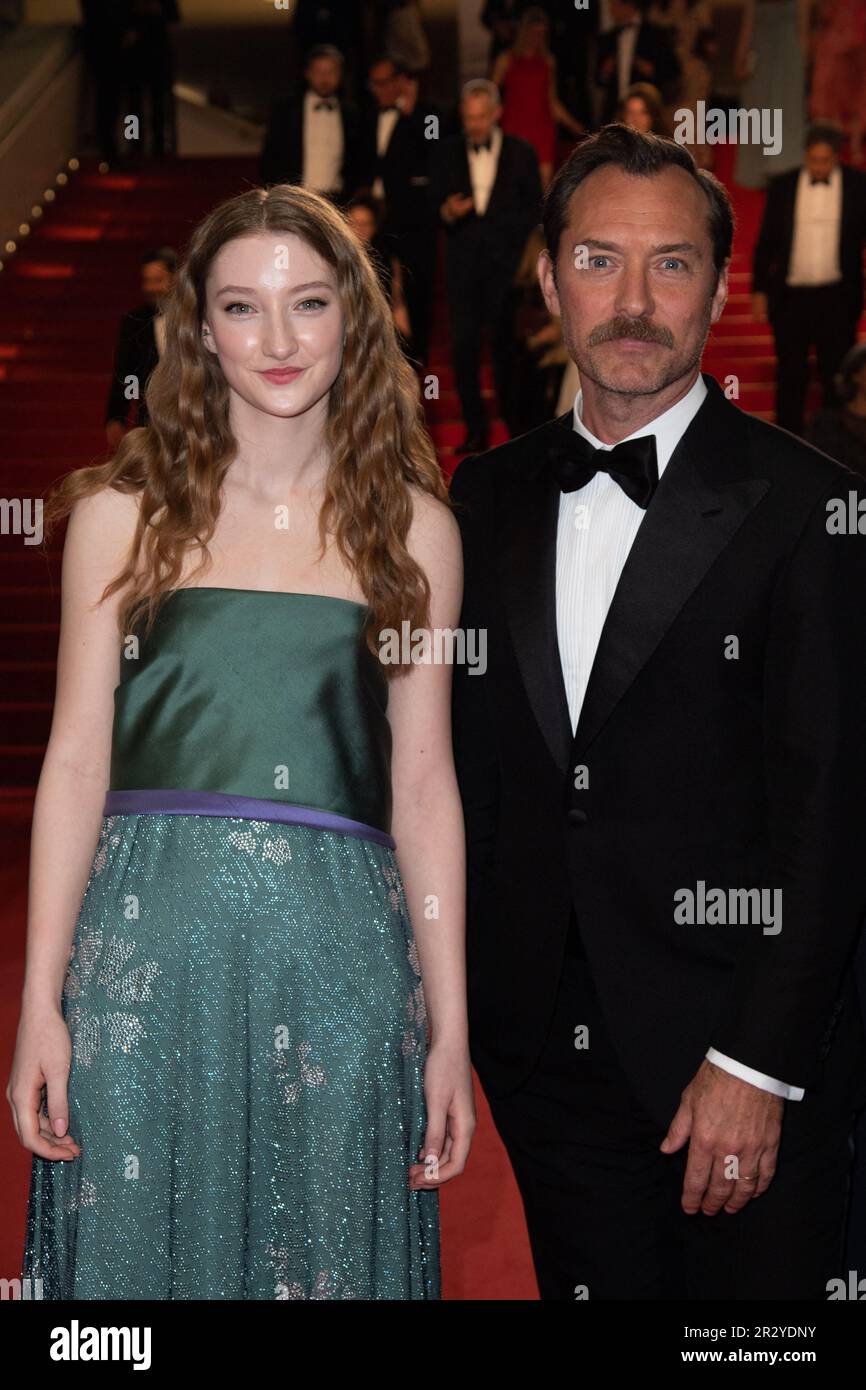 Cannes, France. 21st May, 2023. Junia Rees and Jude Law coming out from the Firebrand (Le Jeu De ...