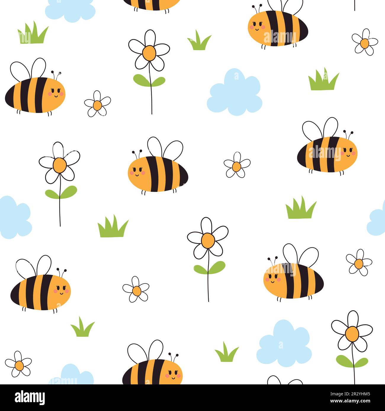 Cute honey bee seamless pattern. Summer background with cartoon bee ...