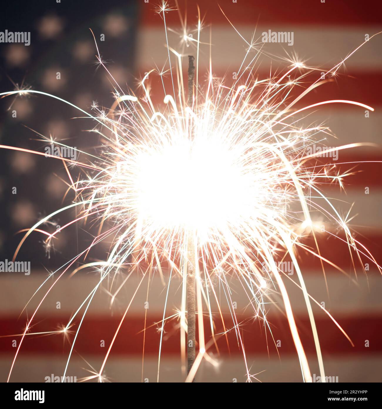 USA American flag lit up by sparklers for 4th of July celebrations ...