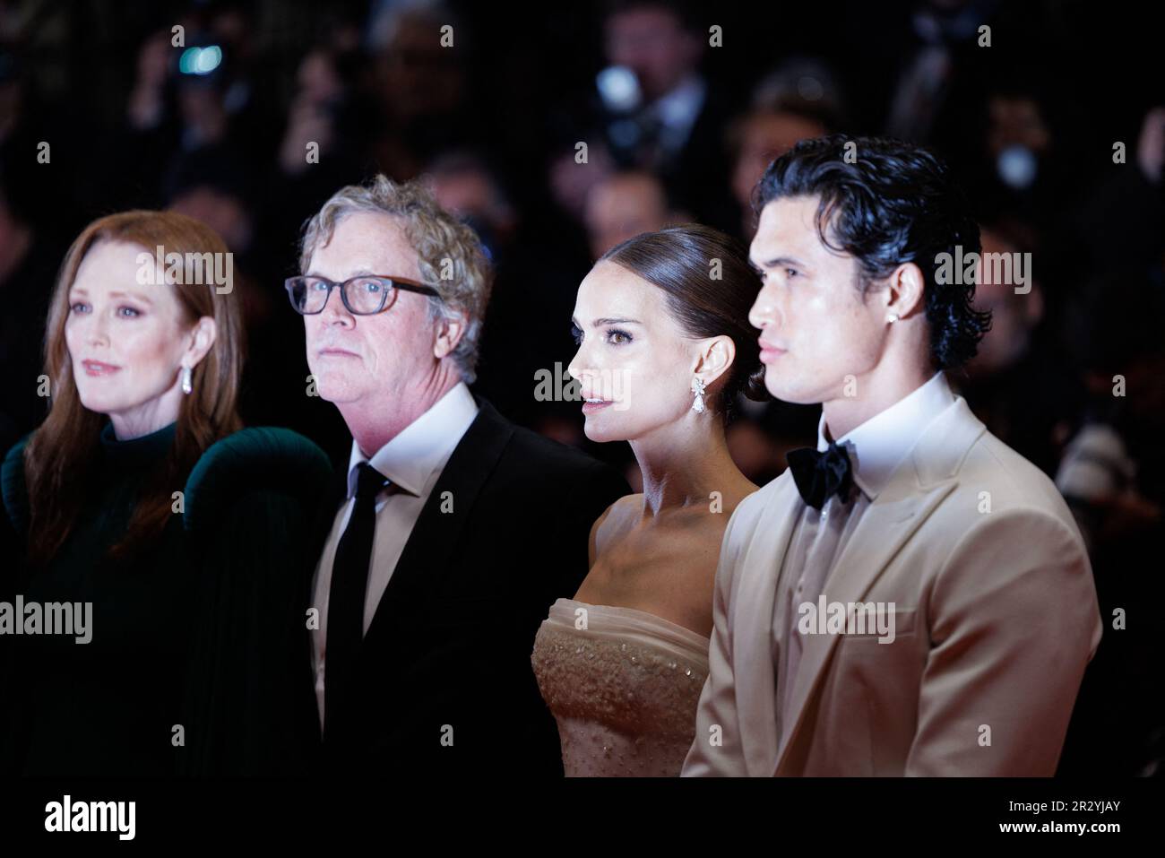Cannes, France. 20th May, 2023. Cory Michael Smith, Julianne Moore, Todd Haynes, Natalie Portman ...
