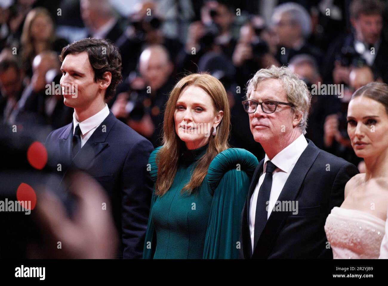Cannes, France. 20th May, 2023. Cory Michael Smith, Julianne Moore, Todd Haynes, Natalie Portman ...