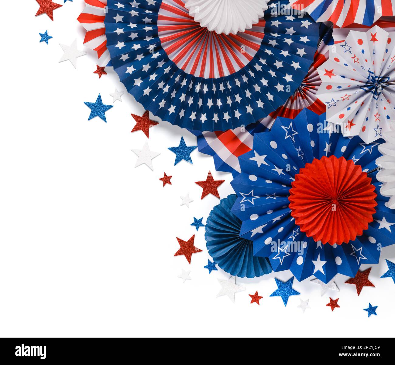 Vibrant red white and blue paper fans with stars in the top right ...