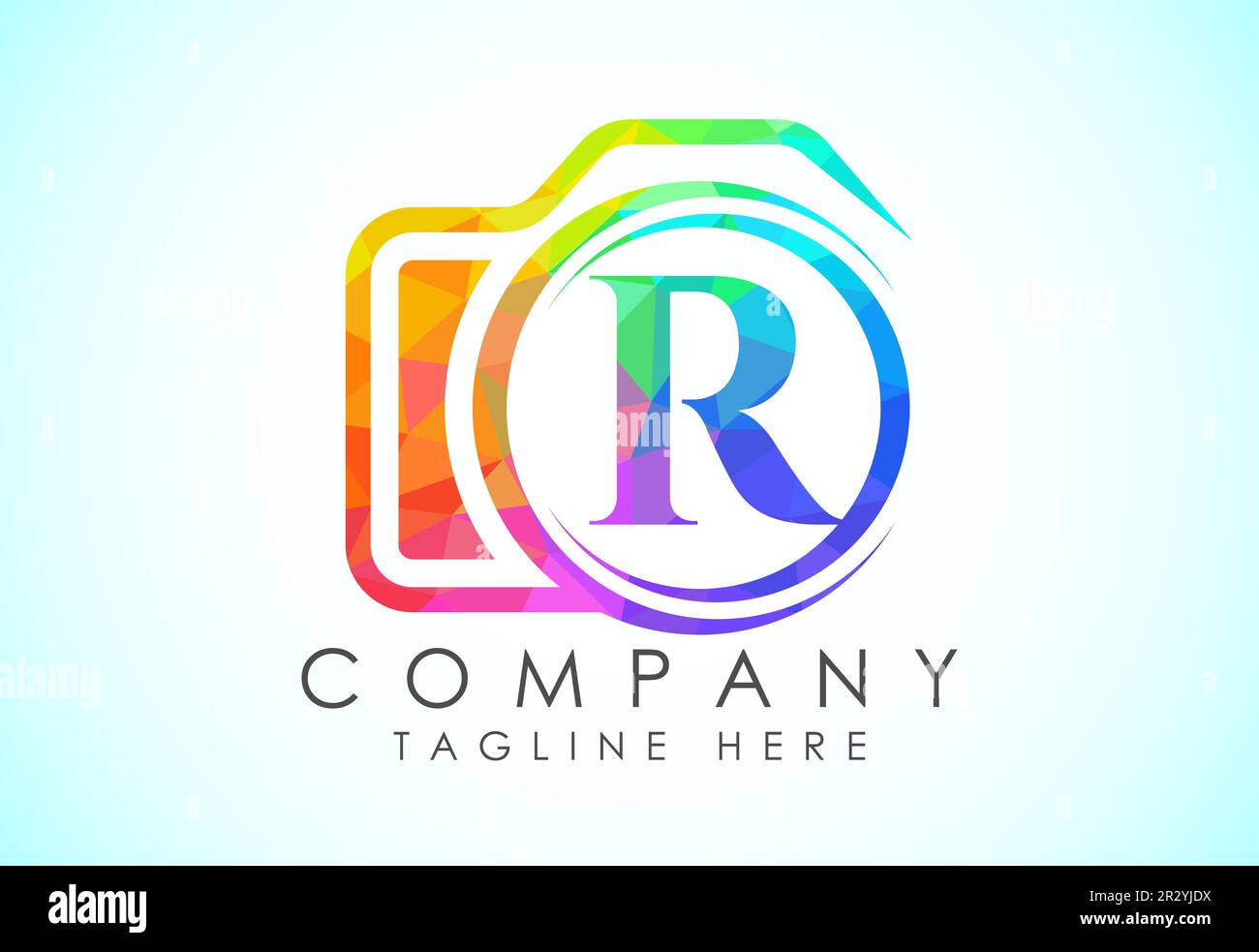 English alphabet with a camera icon. Low poly style logo for ...